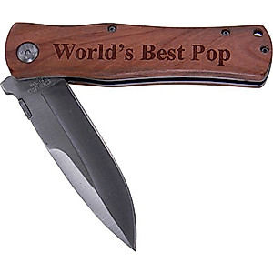 World's Best Pop Folding Pocket Knife - Great Gift for Father's Day, Birthday, or Christmas Gift for Dad, Grandpa, Grandfather, Papa (Wood Handle)