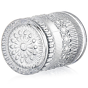 Coloch 6 Pack 11 Oz Romanstic Drinking Glasses, Embossed Water Glasses Vintage Heavy Base Whiskey Glasses Clear Glass Tumblers for Juice, Beverages, Cocktail, Coffee, Bar, Restaurant, Kitchen