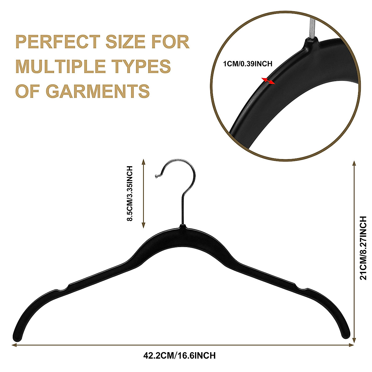 Quality Hangers 50 Pack - Heavy Duty Anti Rust Plastic Clothes Hangers, Space Saving Closet Hangers with Chrome Swivel Hook, Functional Non-Flocked Hangers, Black