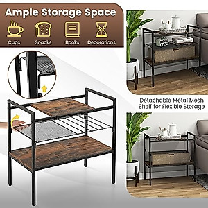 Giantex 3-Tier Console Table, 24" Industrial Sofa Table with Removable Mesh Beverage Can Rack & Magazine Rack, Multipurpose Entryway Table for Hallway, Foyer, Sofa Couch, Living Room, Kitchen
