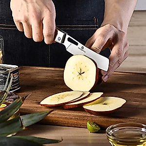 ZhengSheng Folding Chef Knife 4.8 Sharp 440A Stainless Steel Blade Natural Olive Handle Pocket Foldable Japanese Style Kitchen Knife for Outdoor Camping Cooking