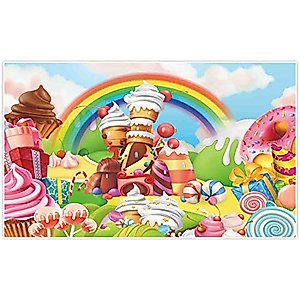 Allenjoy 59" x 35" Lollipop Candyland Backdrop Sweet Cartoon Rainbow Party Supplies for Girl Princess 1st First Birthday Decoration Photography Cupcake Icecream Donut Candy Photo Booth Background Prop