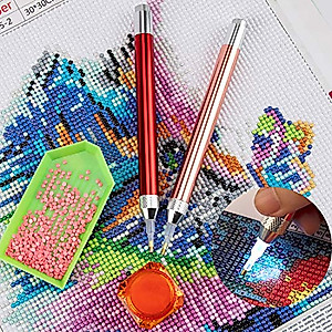 LED DIY Diamond Painting Illumination Pen with Light,2Pack Art Lighted Pen Applicator Accessories,Drill Bead Pen for Adult and Kids,5D Gem Jewel Wax Picker Tool Embroidery Supplies