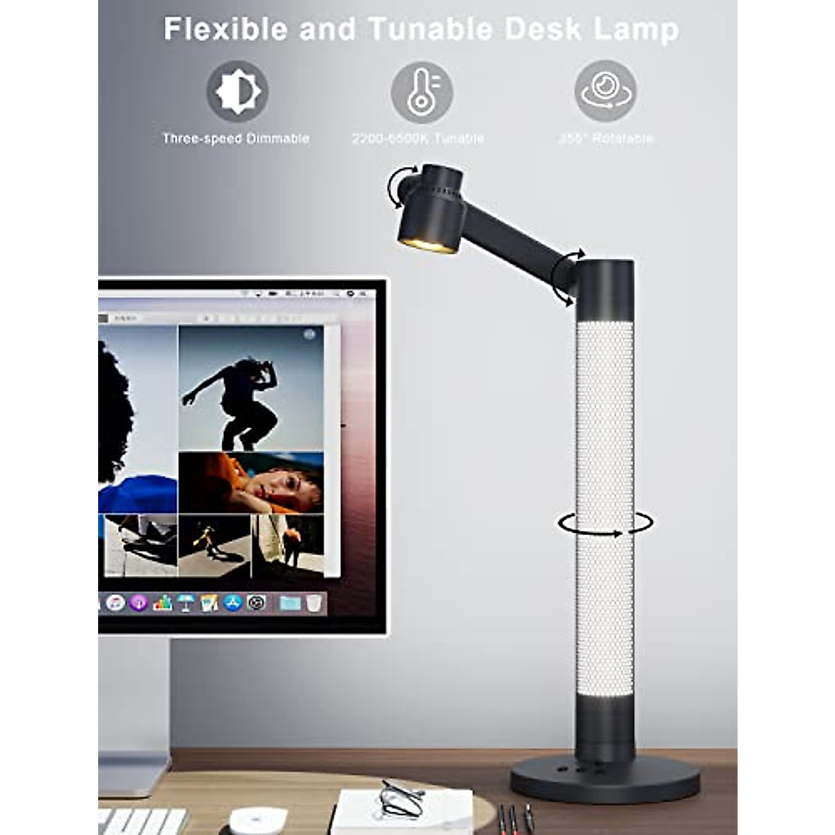 HCYHNB Smart Table Lamp Works with Alexa Google Home, Swing Arm Desk Lamp with Rotatable Body, APP Control DIY Lighting Modes & Music Sync, Dimmable Night Light for Kids Adults