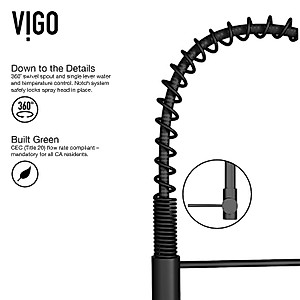 VIGO VG02032MB 22" H Laurelton Single-Handle with Pull-Down Sprayer Kitchen Faucet in Matte Black