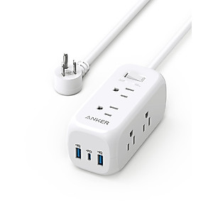 Anker USB C Power Strip Surge Protector(300J), Power Strip, 6 Outlets, 20W Power Delivery, 3-Side Outlet Extender, 5ft Extension Cord, TUV Listed, Ideal for Desk use, Compact for Small Spaces