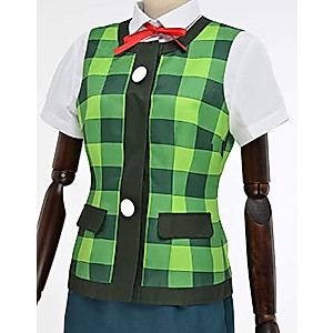 miccostumes Women's Cosplay Costume Secretary Summer Suit Cute Green Checkered Vest Full Set with Headdress (green, M)