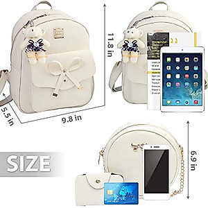 K.E.J. Cute Mini Backpack Bowknot Leather Backpack 3-PCS Small Backpack Purse for Girls Women