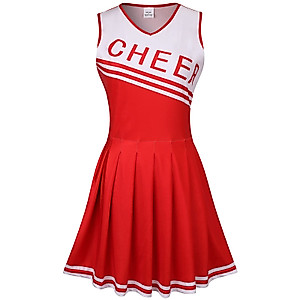 GRAJTCIN Girls Cheerleader Costume Dress for Kids Halloween Costume 6 Years Cheer Uniform Cheerleading Outfit (130, Red)