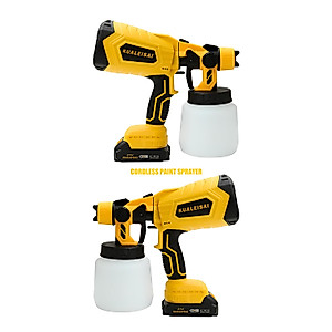 Cordless Paint Sprayer with 2 Batteries， HVLP Electric Paint Gun with 1000ML Container, 4 Copper Nozzles & 3 Spray Patterns