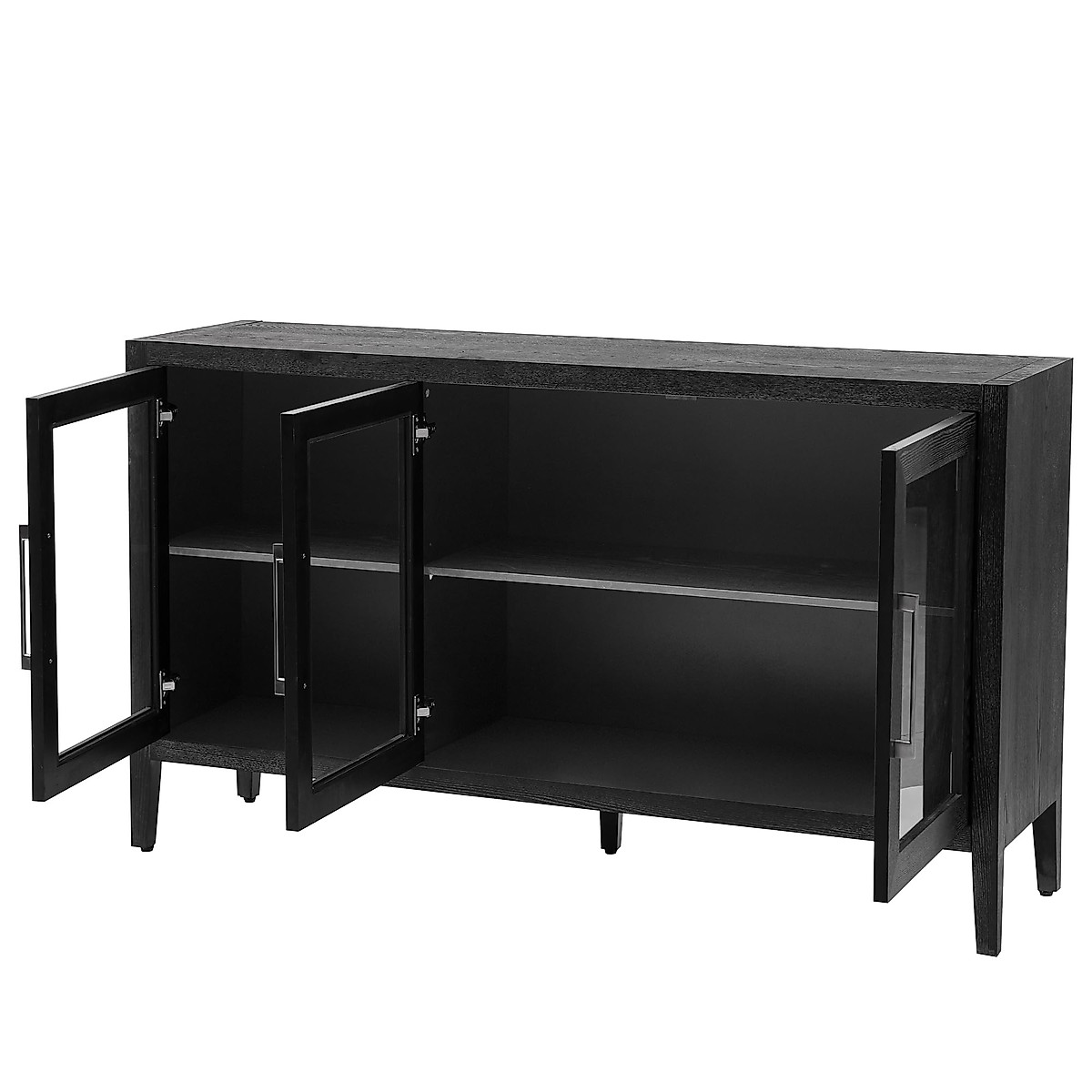 HZSSDTKJ Modern Accent Storage Cabinet with Three Tempered Glass Doors, Wood Buffet Sideboard with Adjustable Shelf, Console Table for Living Room, Study and Entrance (Black-06)