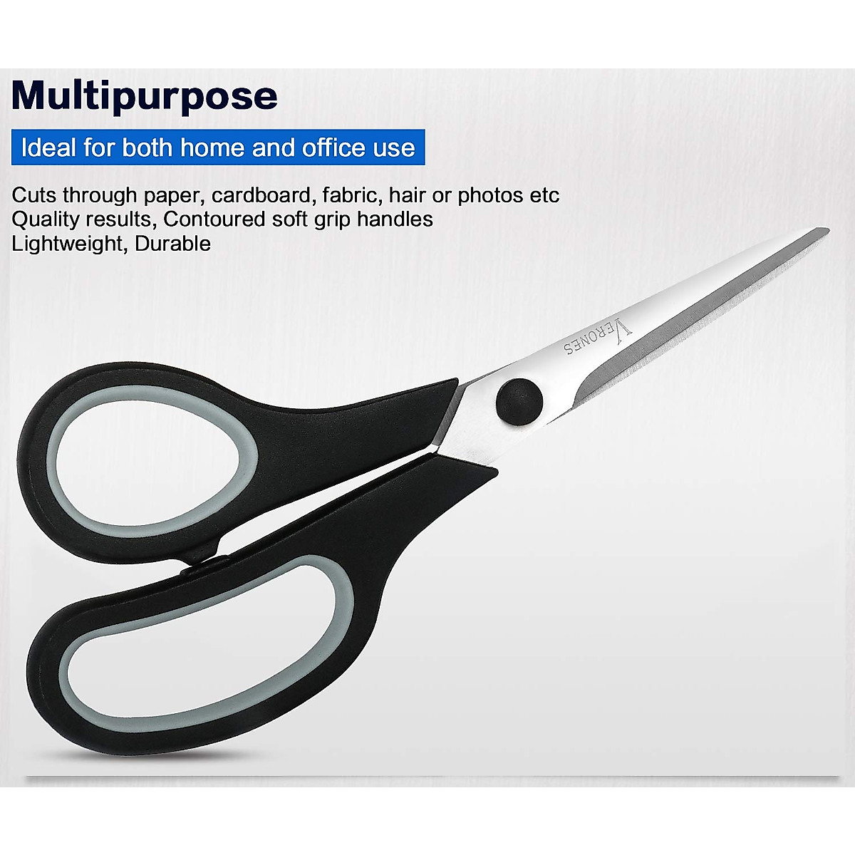 Scissors, VERONES 8 Inch Soft Comfort-Grip Handles & Stainless Steel Sharp Blades Perfect for Cutting Paper, Fabric Photos, & More, 15-Pack