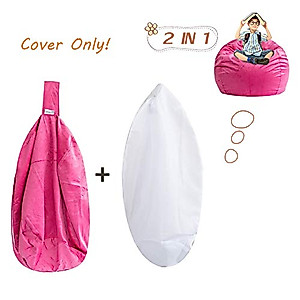Stuffed Animal Storage Bean Bag Chair Cover Only (No Filler) with Inner Liner for Organizing Children Plush Toy, Memory Foam or Beans, Extra Large Beanbag Replacement Cover, Kids Comfy Stuffie Seat