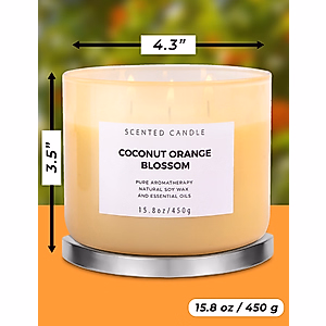 Coconut Orange Blossom 3 Wick Candle | Highly Scented Soy Candles for Home 15.8 oz, Summer & Tropical Scented Candle | Aromatherapy Stress Relief Candle, Relaxing Clean Burning Candle for Women & Men