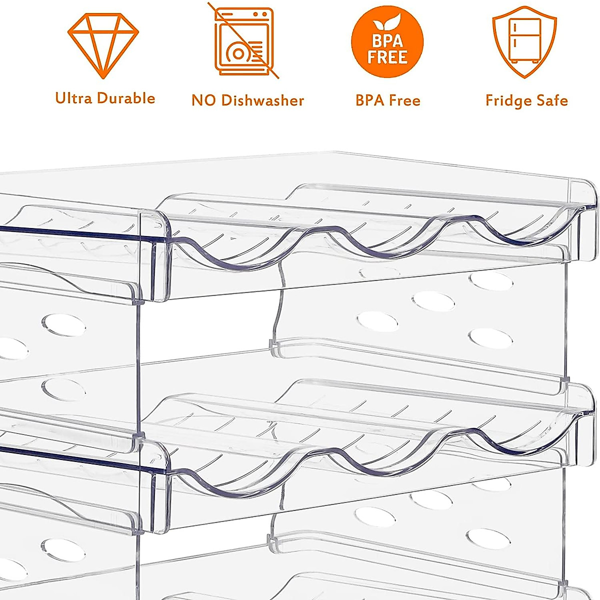 Water Bottle Organizer - 2 Pack Stackable Cup Organizer for Cabinet, Countertop, Pantry and Fridge, Free-Standing Tumbler Kitchen Storage Holder for Wine and Drink Bottles, Clear Plastic