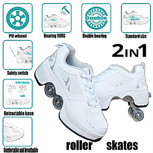 Roller Skates for Women,Shoes with Wheels for Girls,Kick Rollers Shoes Retractable for Boys, Adult Parkour Quad Roller Shoes,Inline Skates Children'sOutdoor Skates,A-7.5