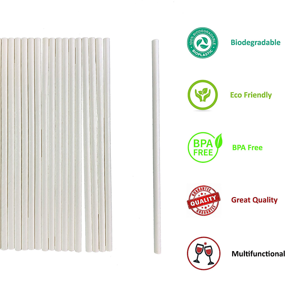 250 pcs White Paper Straws individually Wrapped 7.75" [VR-SP7JWW3000]