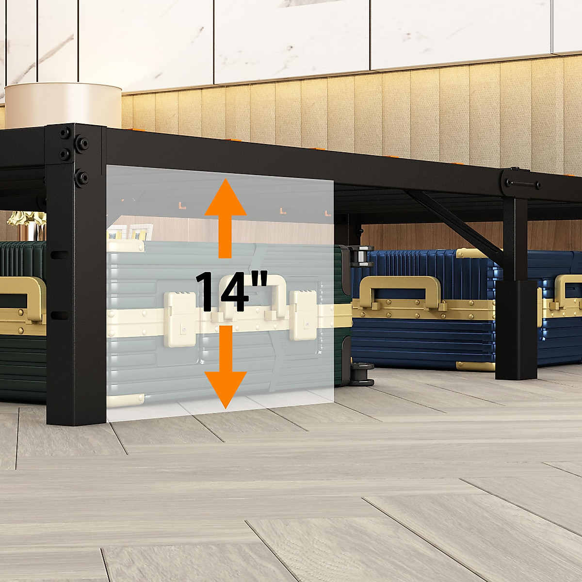 14 Inch Metal Twin Bed Frame Mattress Foundation,Tall Platform Bedframes with Storage,No Box Spring Needed, Durable Twin Size Suitable for Bedroom-Black