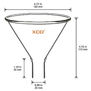 XCD Glass Powder Funnel, Borosilicate Glass Heavy Wall Short Stem Funnel with 120 mm Top Diameter and 22 mm Stem Diameter for Precise Powder Transfers in Laboratory