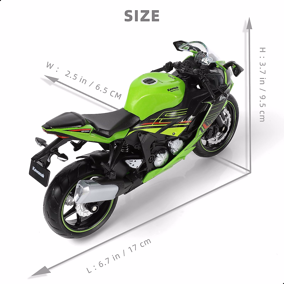 Risopen 1/12 Kawasak Ninja Motorcycle Model Toy Mini Alloy Metal Diecast Motorcycle Model Green Motorcycle Model Toy Sport Motorcycle Racing Model Collection Gift for Men Kid Boy (ZX-6R)