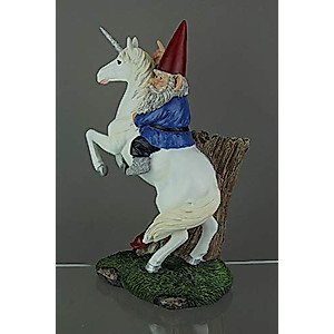 RUNADI Magical Adventure Garden Gnome on Unicorn Lawn Figurine, 13 1/2 Inch