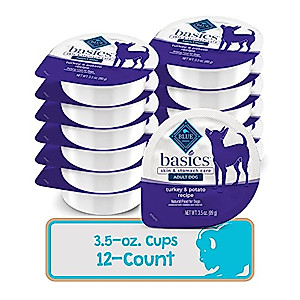 Blue Buffalo Basics Skin & Stomach Care, Grain Free Natural Adult Small Breed Wet Dog Food Cups, Turkey 3.5-oz (Pack of 12)
