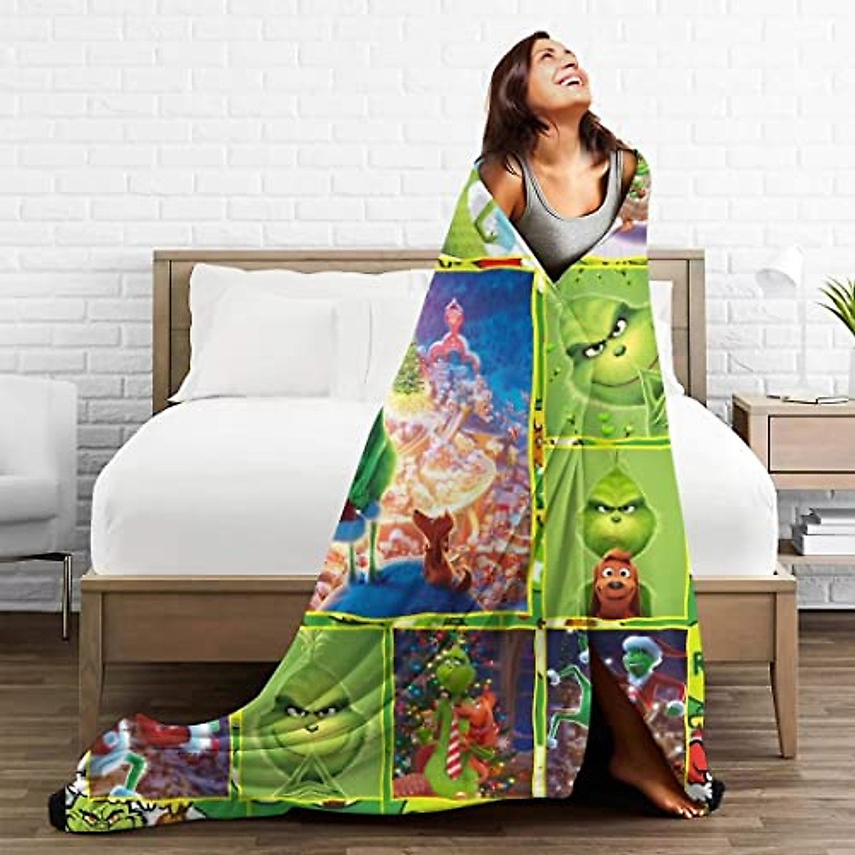 Christmas Blanket Green Soft Lightweight Flannel Fleece Bed Throw Blanket Party Gift for Couch Sofa Kids Adults-1-60×50"