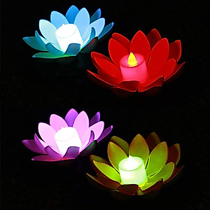 SOLUSTRE 5pcs floating lotus flowers Flower Night Lamp floating lantern LED floating candle light nativity decor flashing plastic lotus LED water lotus light flickering candles lily Battery