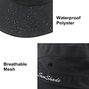 Mukeyo Womens Summer Sun Hat Wide Brim Outdoor UV Protection Hat Foldable Ponytail Bucket Cap for Beach Fishing Hiking Black