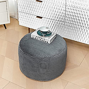Asuprui Pouf Ottoman Unstuffed,Ottoman Foot Rest, Floor Pouf, Round Pouf Seat, Floor Bean Bag Chair,Foldable Floor Chair Storage for Living Room, Bedroom (Light Gray Pouf Cover)