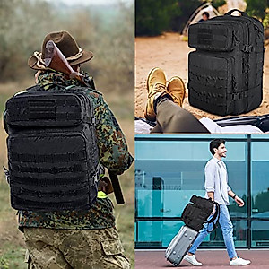 Travel Backpack with Shoe Compartment, Tactical Laptop Backpack for Men with Multi Pockets and Luggage Sleeve, Durable Military Molle Bug Out Bag for Traveling Hiking Camping Sport Outdoor, Black