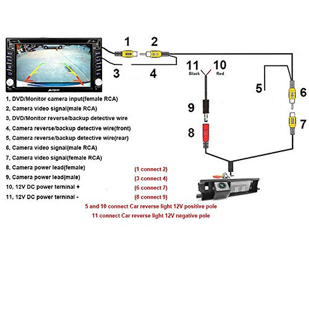 CCD Color Car Rear View Reverse Parking Camera Compatible with Toyota RAV4 RAV-4 Version-B Horizontal Hole