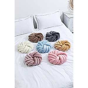 Knotted Throw Pillow, 13.7'' Round Pillows Decorative Throw Pillows for Couch Chair Sofa Cushion, Knit Knot Ball Pillow for Living Room Bedroom Car, White