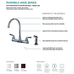 Laguna Brass 1201SPCP RV Mobile Home Non-Metallic High Arc Swivel Kitchen Sink Faucet with Side Spray, Chrome Finish