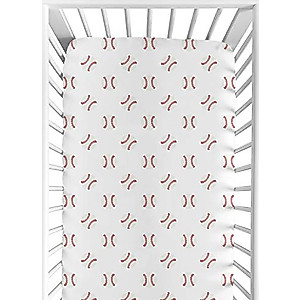 Sweet Jojo Designs Red White Baseball Patch Sports Boy Baby Fitted Crib Sheet Set Nursery Soft Infant Newborn Fits Standard Mattress or Toddler Bed - 2pc - Americana