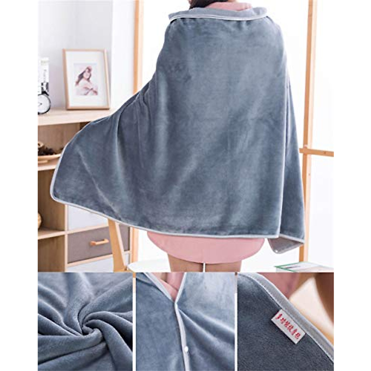 Mvchifay Wearable Blanket Soft Fleece Shawl Button Closure Warm Snuggle Throw for Sofa Snap 27x51inches (Gray-70x130cm)
