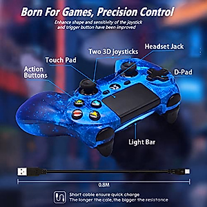 Kujian Wireless Controller for PS4, Blue Galaxy Style High Performance Remote Controller for PlayStation 4/Pro/Slim/PC with Double Vibration, Audio Function, USB Cable
