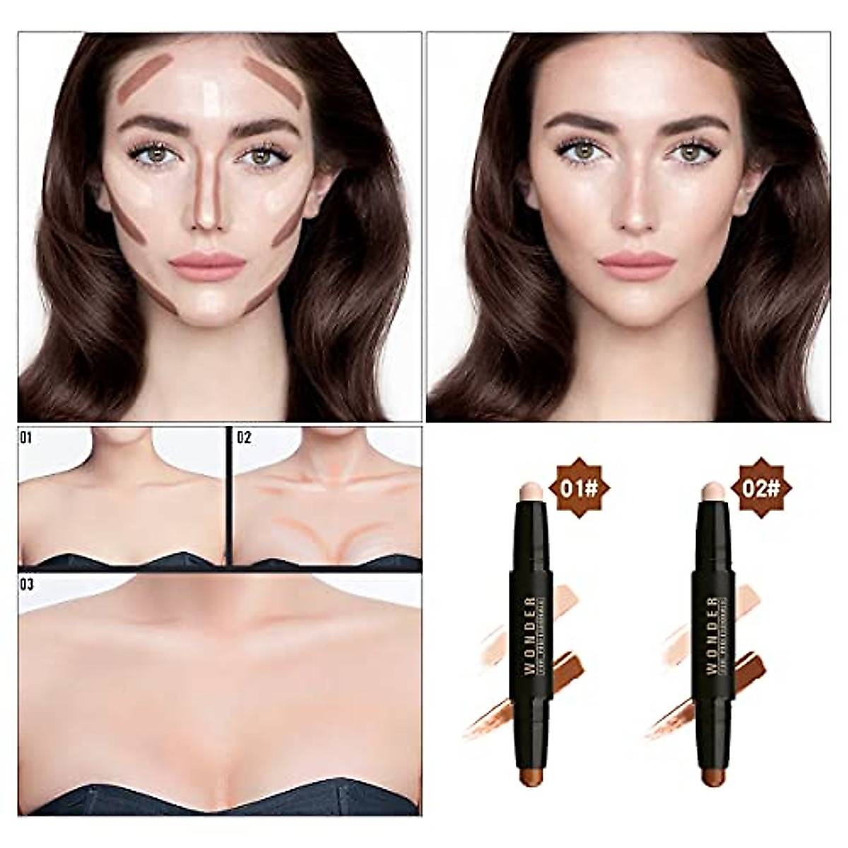 Double-headed Highlight Stick, Contour Stick, Contouring Highlight Stick, Contouring Stick, Concealer, Highlight Stick, Makeup Concealer, Mothers Day Gifts(Dark coffee)