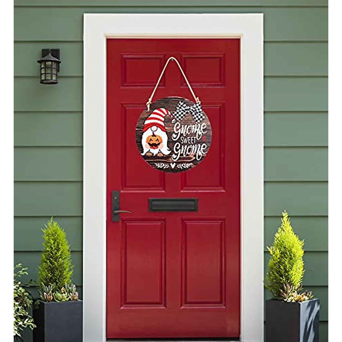 CYNOSA Interchangeable Seasonal Gnome Sweet Gnome Welcome Sign Front Door Decor Wooden Gnome Door Hanger, 12 Inches Farmhouse Wall Sign Gnome Decor (Brown)