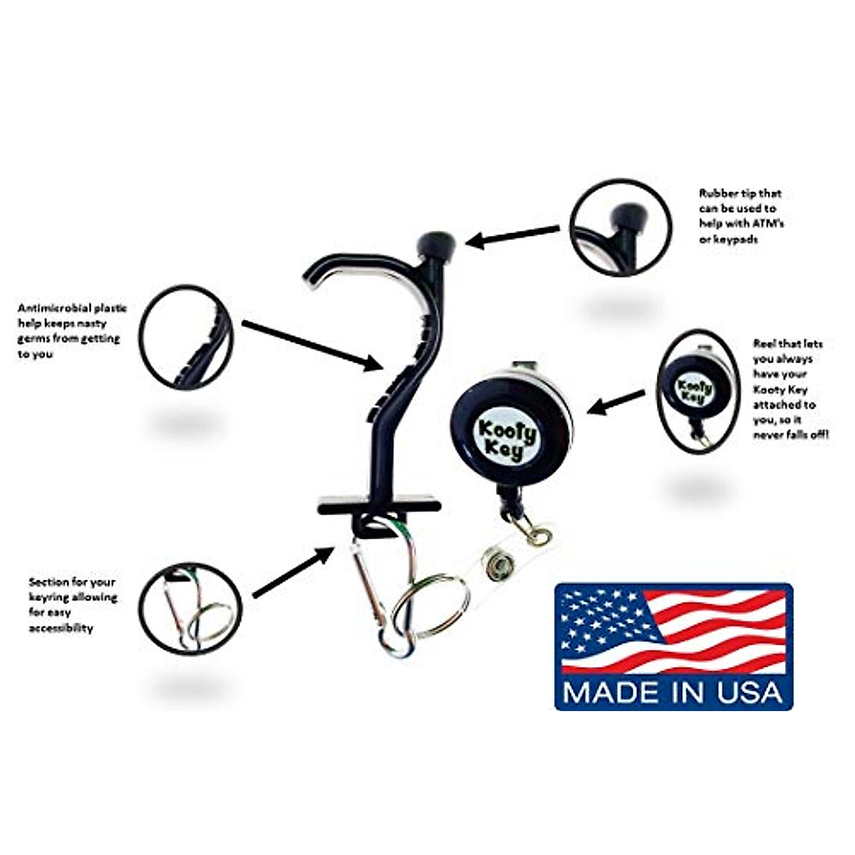 Kooty Key Germ Utility Hook Tool- Avoid Touching Bacteria Ridden Surfaces- Carabiner Included (Colors May Vary) (1 Pack, Purple)