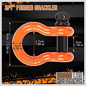 HORUSDY Nylon Heavy Duty Tow Strap Recovery Strap with Hooks 3" x 30Ft - 32,000 LBS Break Strength, 3/4 D Ring Shackles (2pcs), Recover Your Vehicle Stuck in Mud/Snow.