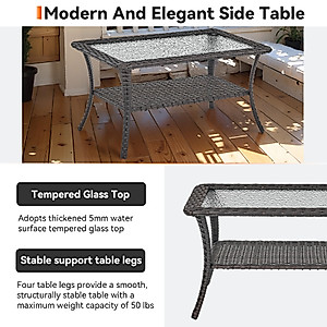 Outdoor Coffee Table - Patio Rattan Wicker Coffee Table with Tempered Glass Top and 2-Tier Storage Outdoor Table for Deck Porch Balcony Garden - Brown