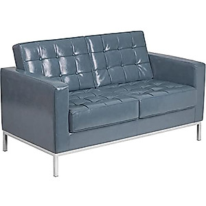 Flash Furniture HERCULES Lacey Series Contemporary Gray LeatherSoft Loveseat with Stainless Steel Frame
