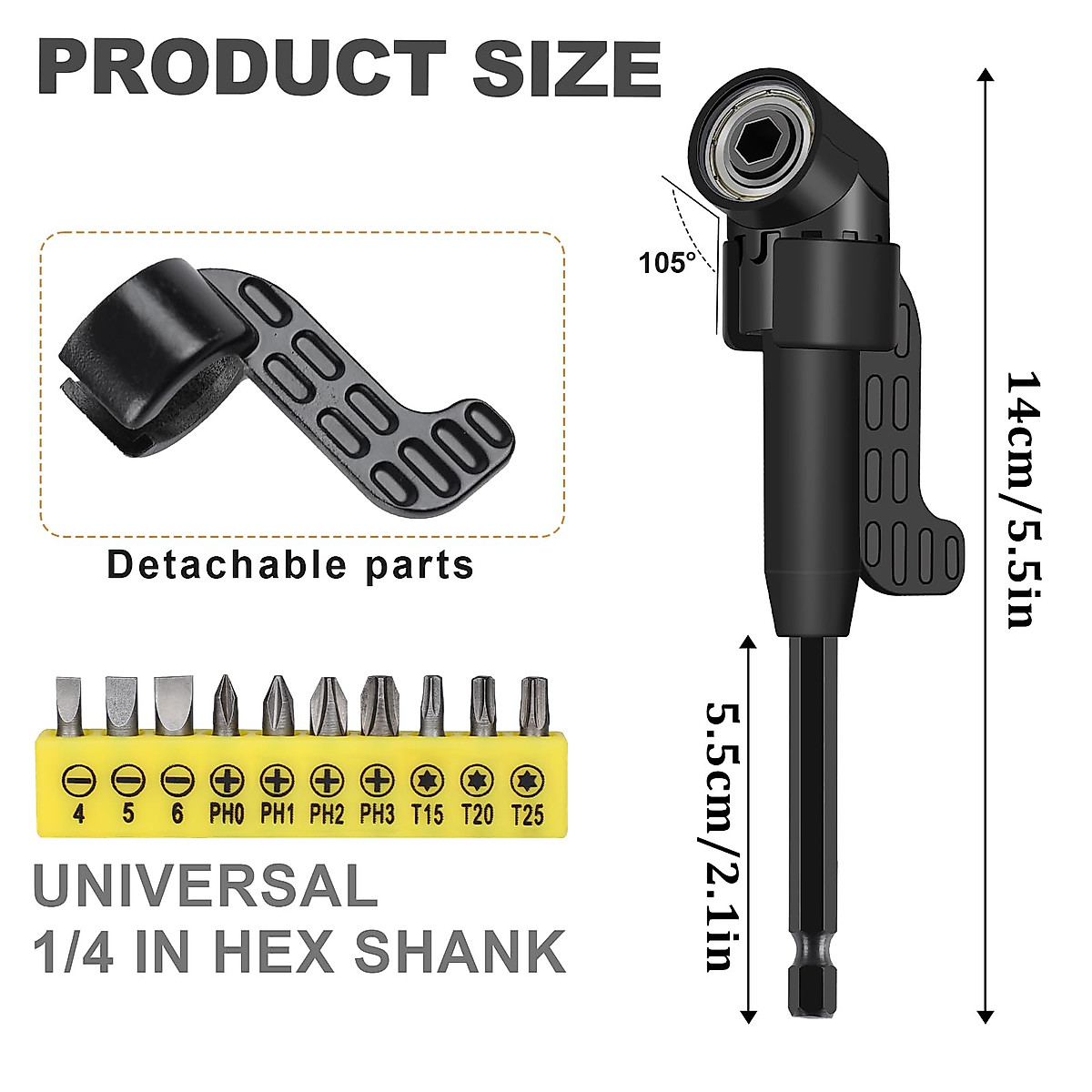 17 Pcs Flexible Drill Bit Extension, Include 2 Pcs Hex Shank 105° Right Angle Drill Attachment 3Pcs Drill Bit Holder 10 Short Screwdriver Bits 90° Angled Bits and Bendable Drill Bit Extension