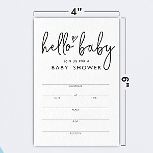 JCVUK Baby Shower Invitations, Hello Baby Gender Reveal Invitation Cards With Envelopes(25 Pack), Modern Minimalist Theme Baby Shower Decorations And Supplies For Boys or Girls(YQK-A09)