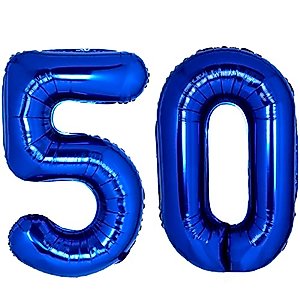 40 Inch Giant Navy Blue Number 50 Balloon, Helium Mylar Foil Number Balloons for Birthday Party, 50th Birthday Decorations for kids and adults, 50 Year Anniversary Party Decorations Supplies