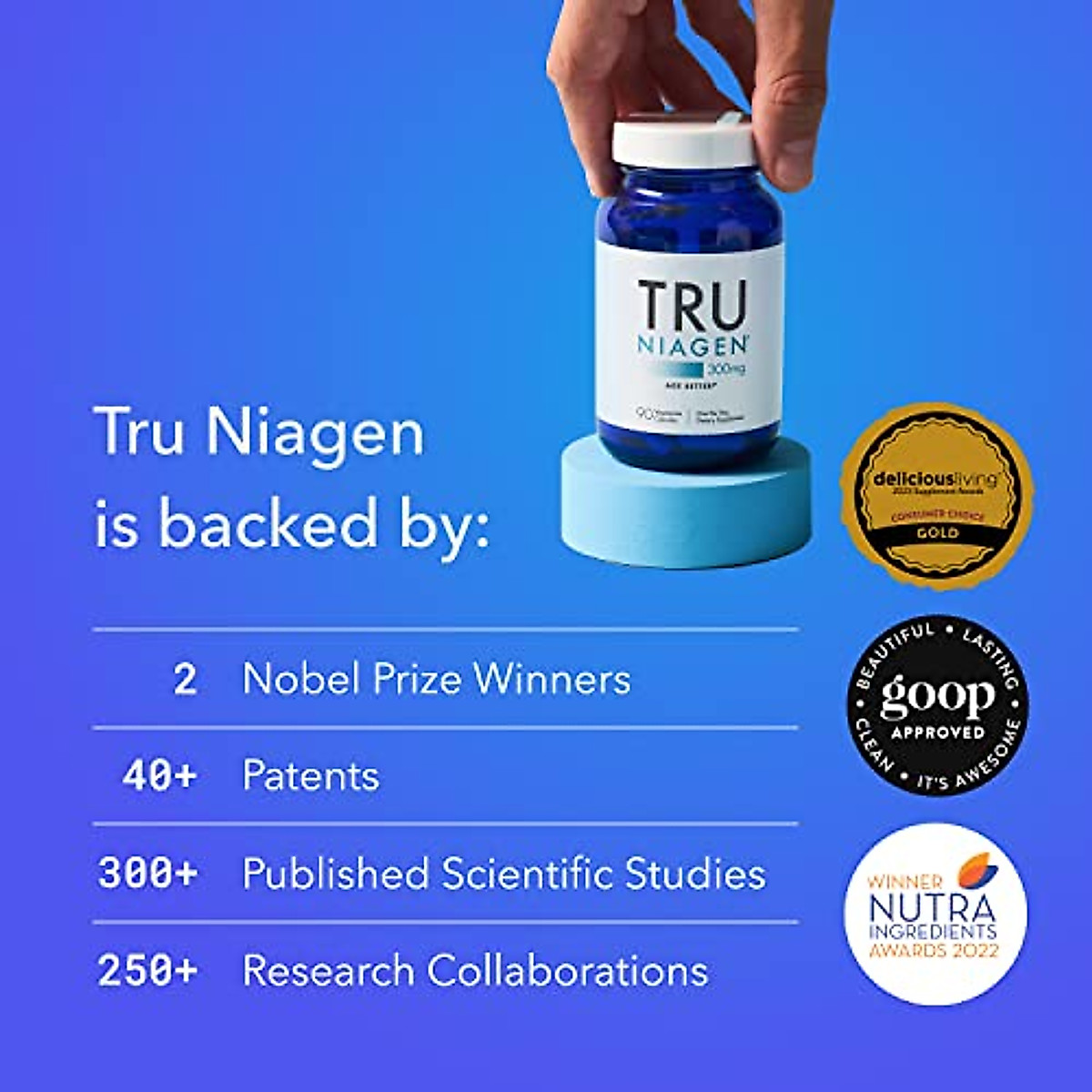 TRU NIAGEN - Patented Nicotinamide Riboside NAD+ Supplement. NR Supports Cellular Energy Metabolism & Repair, Vitality, Healthy Aging of Heart, Brain & Muscle - 60 Servings / 120 Capsules