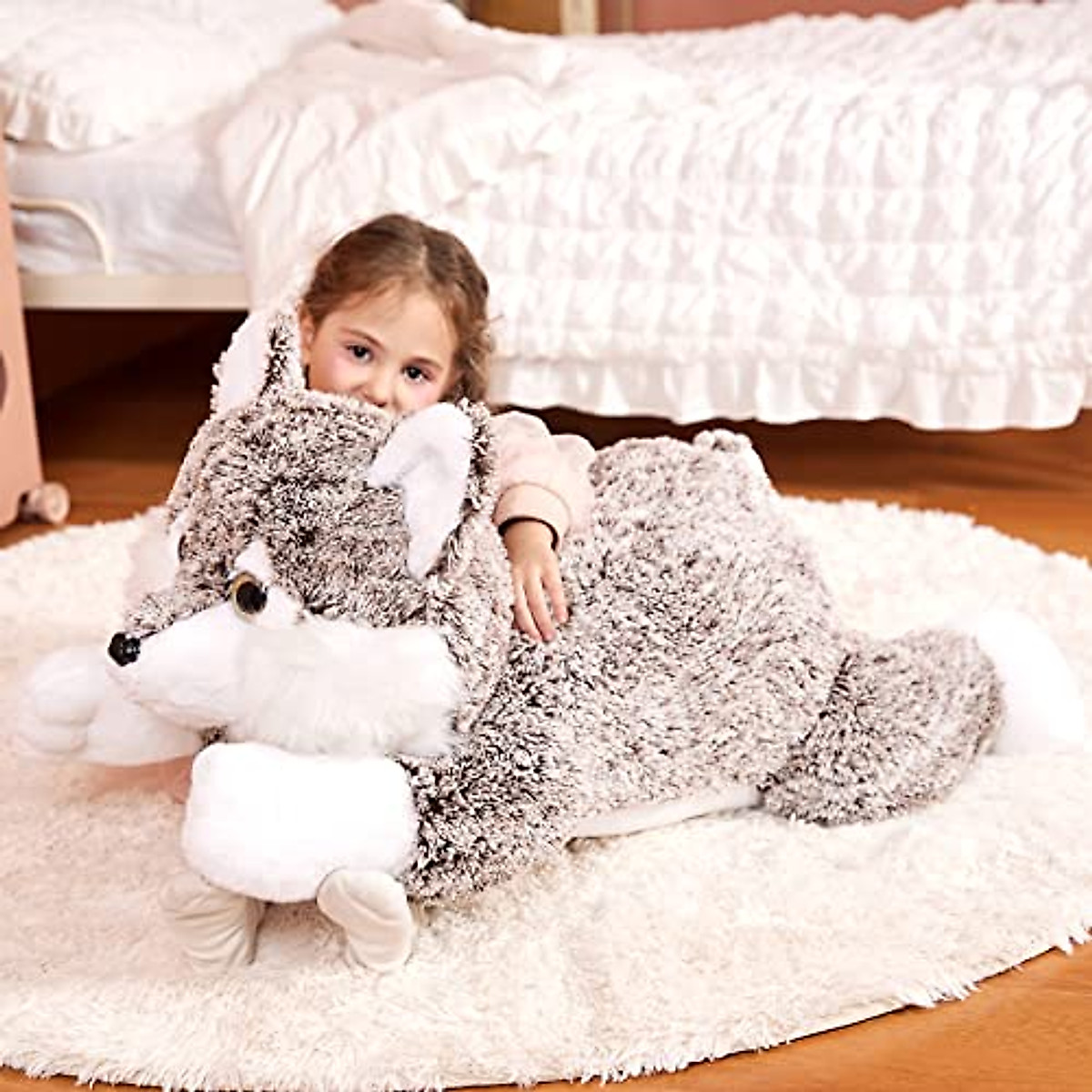IKASA Large Wolf Stuffed Animal Plush Toy,Giant Cute Jumbo Soft Toys,Huge Big Size Plushy Fluffy Fat Oversized Plushie,Gifts for Kids Girls Boys Girlfriend Children (30 inches, Coffee Brown)