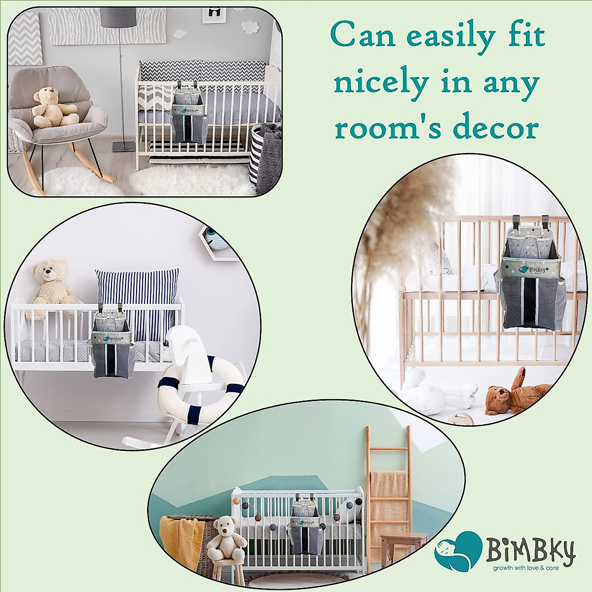 BiMBKy Hanging Diaper Caddy Organizer, Grey, Stacker For Crib, Nursery Storage For Changing Table, Practical And Ideal For Newborn Boy And Girl – 17’’ x 10’’ x 10’’