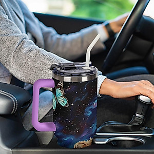 Cute Cat Playing with Butterfly 40 Oz Stainless Steel Cup Travel Tumbler with Handle and Straw Lightweight Coffee Mug for Home Office